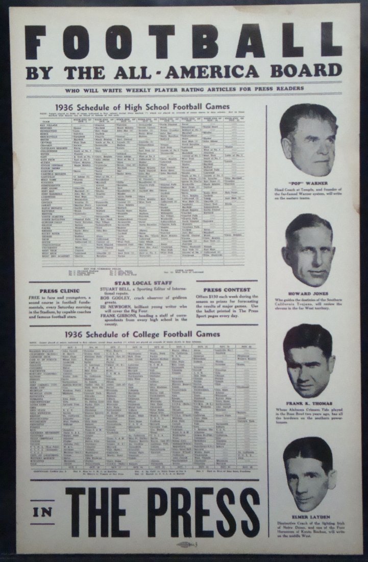 1936 Cleveland Press Football Broadside