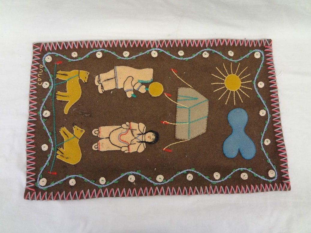 Eskimo Cut-Out Felt Wall Hanging. Signed Inuit artist