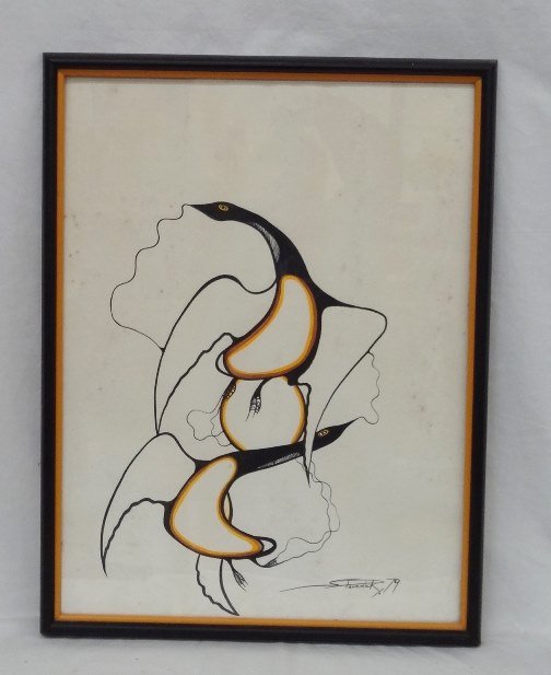 Original Painting of Two Loons by First Nations Artist