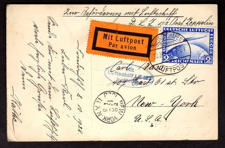 1928 Graf Zeppelin Real Photo Postcard W/zeppelin Stamp