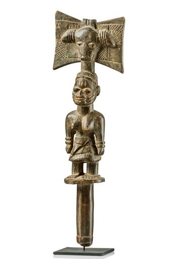 Dance Staff "oshe Shango" With Buffalo Head Nigeria, Yoruba, Egbado