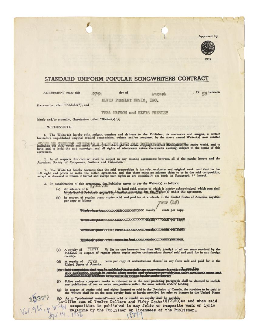 1956 Elvis Presley Signed Contract - "Love Me Tender"*