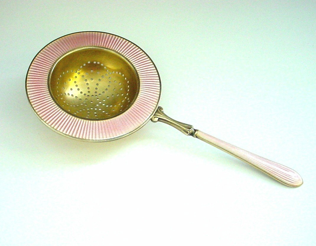 Marius Hammer Pink Enamel Sterling Silver Tea Strainer