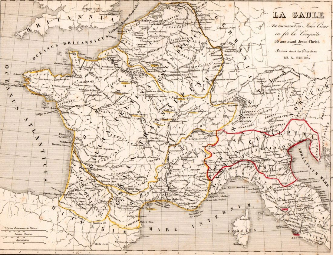 Map Of Gaul Conquest By Julius Caesar 58 Years.