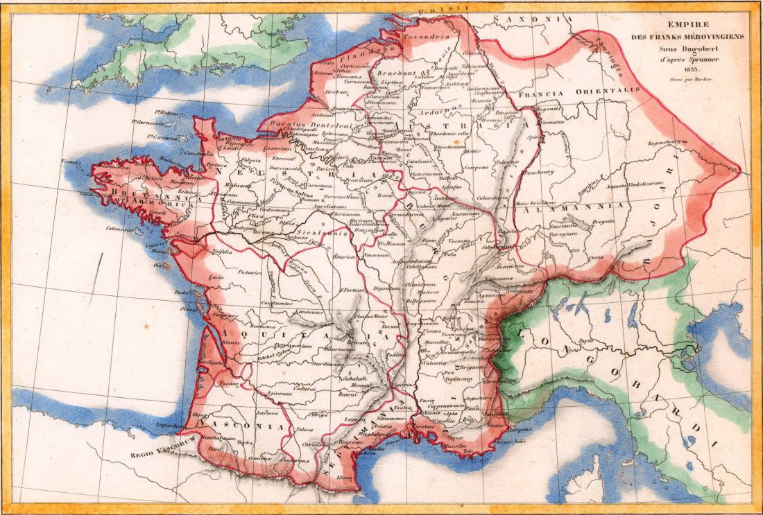 Map of Empire of the Merovingian Franks. 1854.