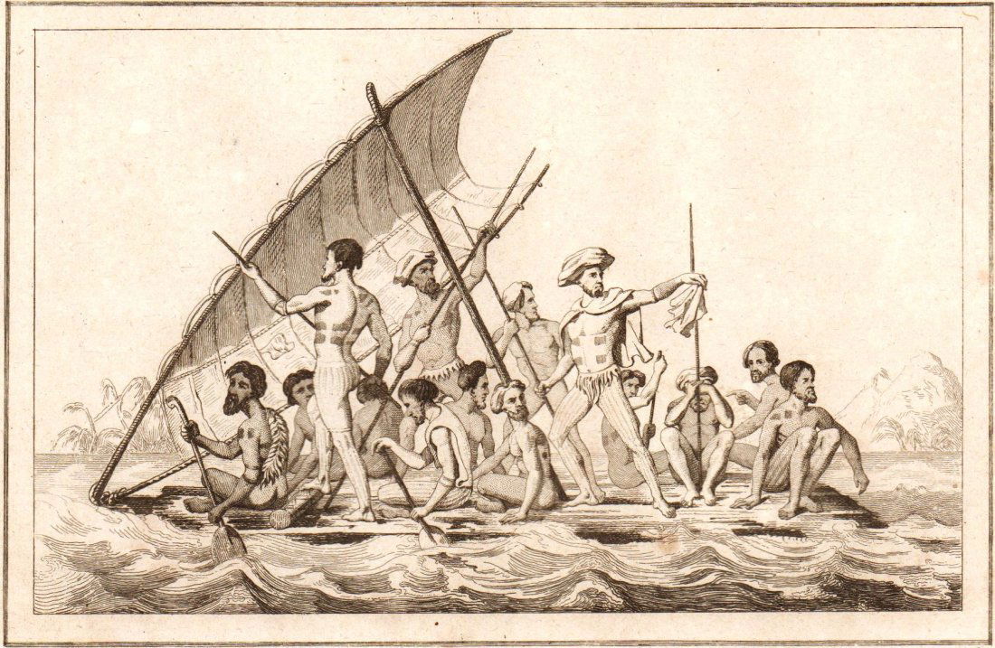 Raft By Indigenous. Gambier Island. Polynesia. 1837.