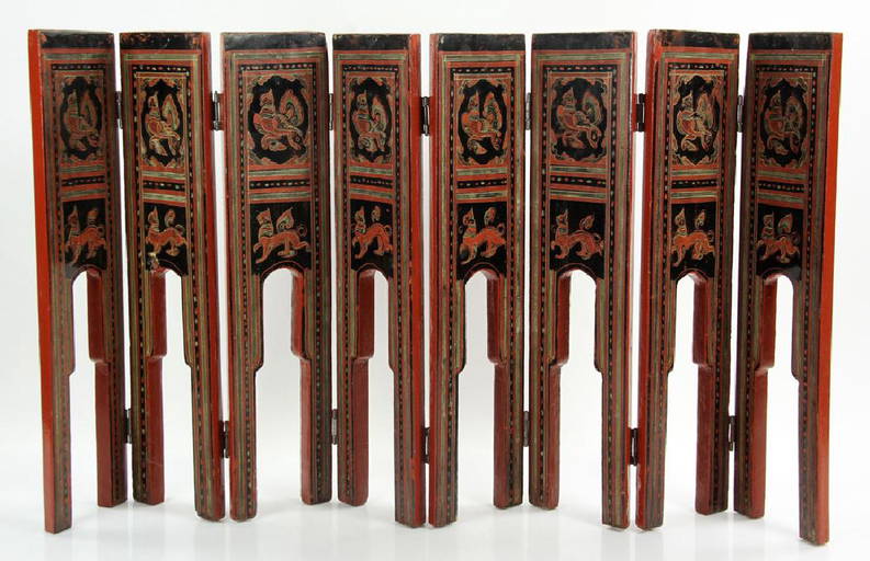 Antique Thai Painted Folding Screen