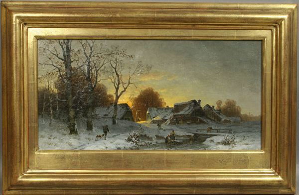 241: SIGNED CONRAD WIMMER, VILLAGE IN WINTER, O/C