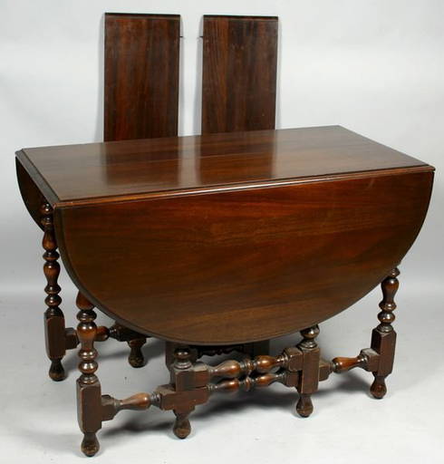 20th C. Mahogany Drop Leaf Table By Lentz