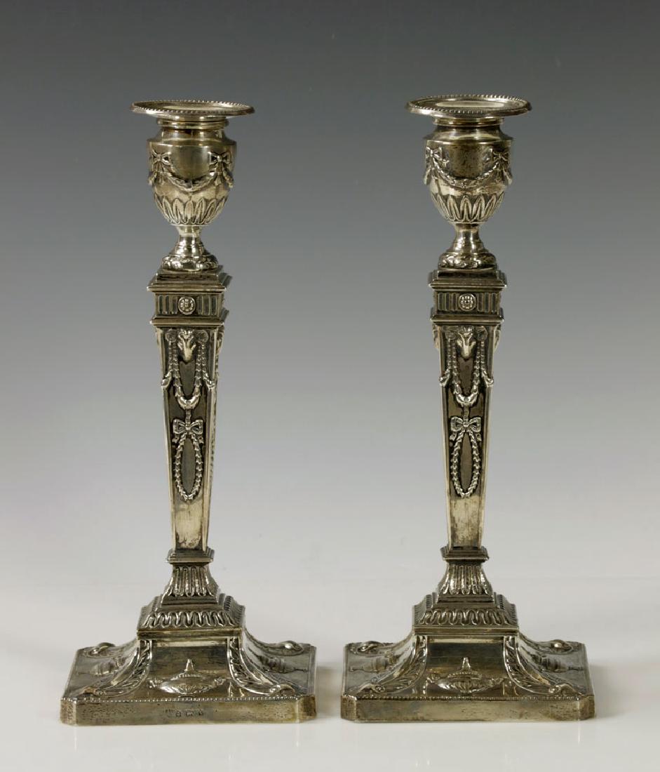 Pr. of English Sterling Adams Style Candlesticks