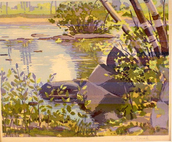 220: TWO SIGNED LOUIS NOVAK COLORED BLOCK PRINTS