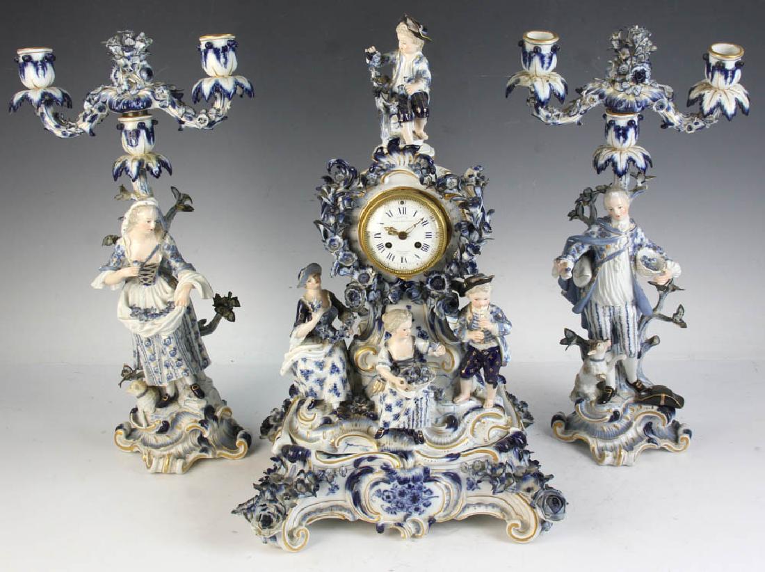 19thC Meissen Clock with Candelabra
