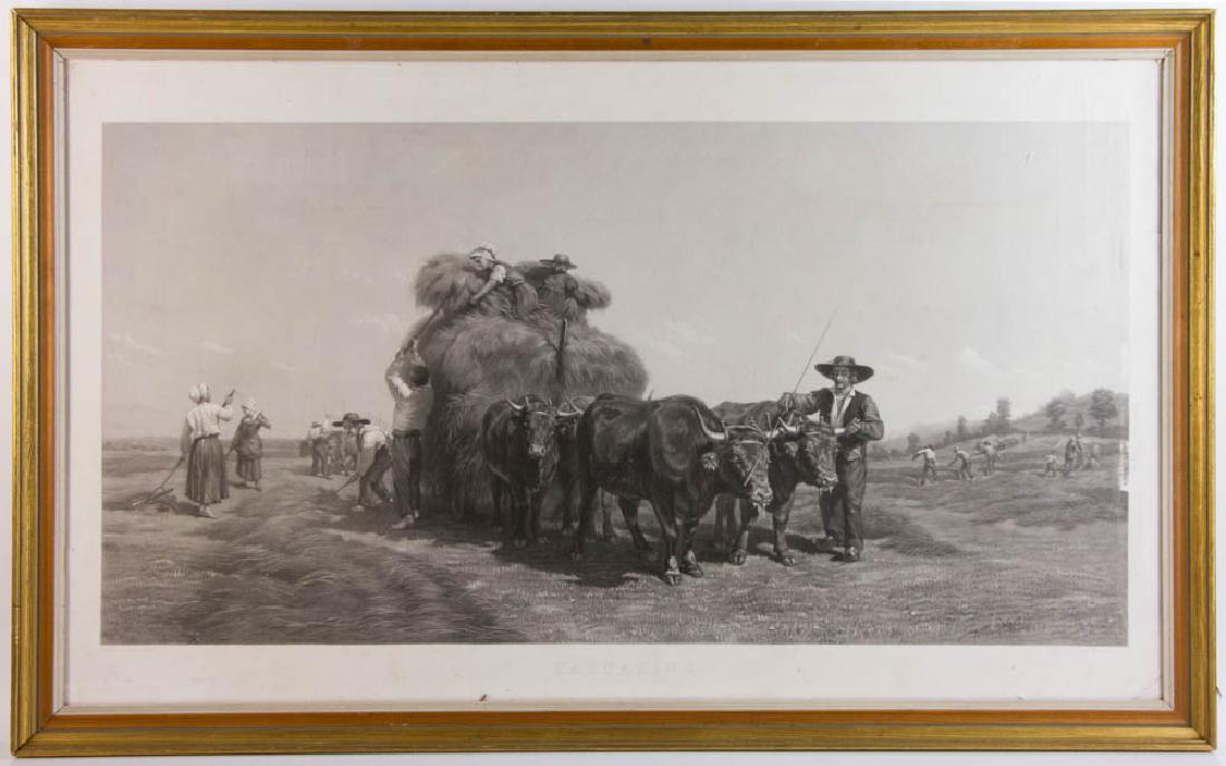 Engraving of Rosa Bonheur Painting Haymaking