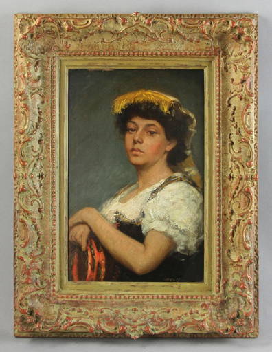 Signed Wm Chase, Girl With Tambourine
