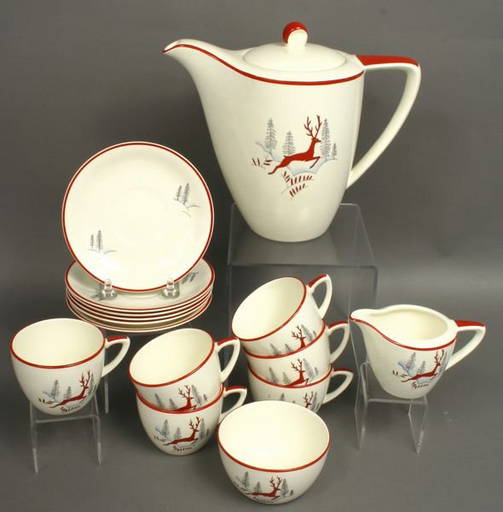 15 Pc Art Deco Crown Devon Stockholm Tea Set