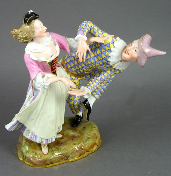 5300: Porcelain Dancing Clowns Figurine, Meissen Mark