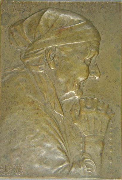 5004: Signed Arnold Hartig Bronze Plaque of Old Woman