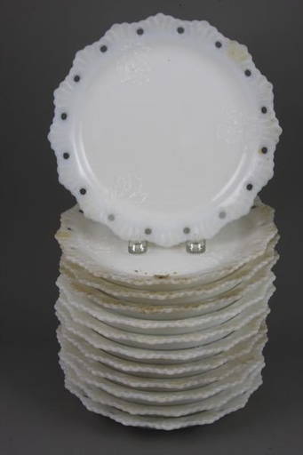 Set Of (12) 19th C. Opalescent Glass Plates