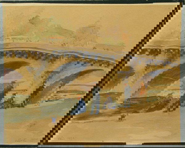 William Paxton (american, ), View Of Bridge And M