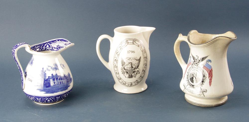 Three Antique George Washington Pitchers