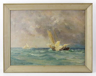 Walter Lofthouse Dean, Sailing Ship, Oil On Canvas: