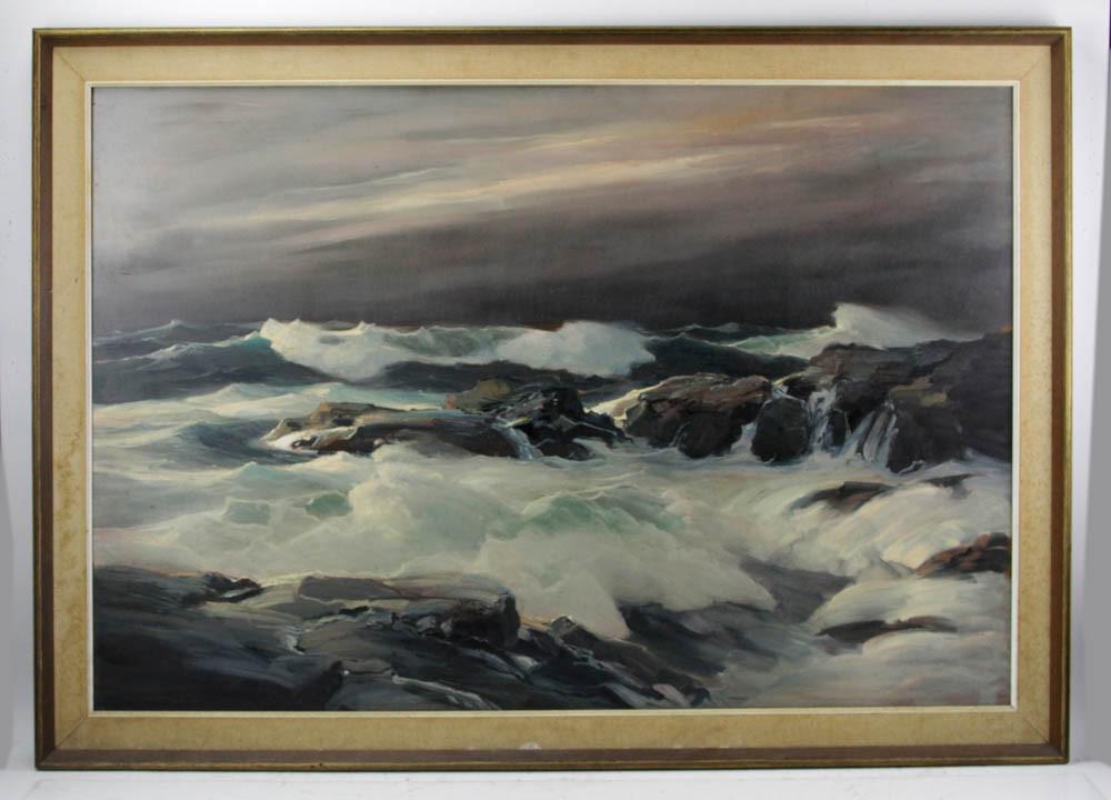 Philip Shumaker, Seascape, Oil On Masonite