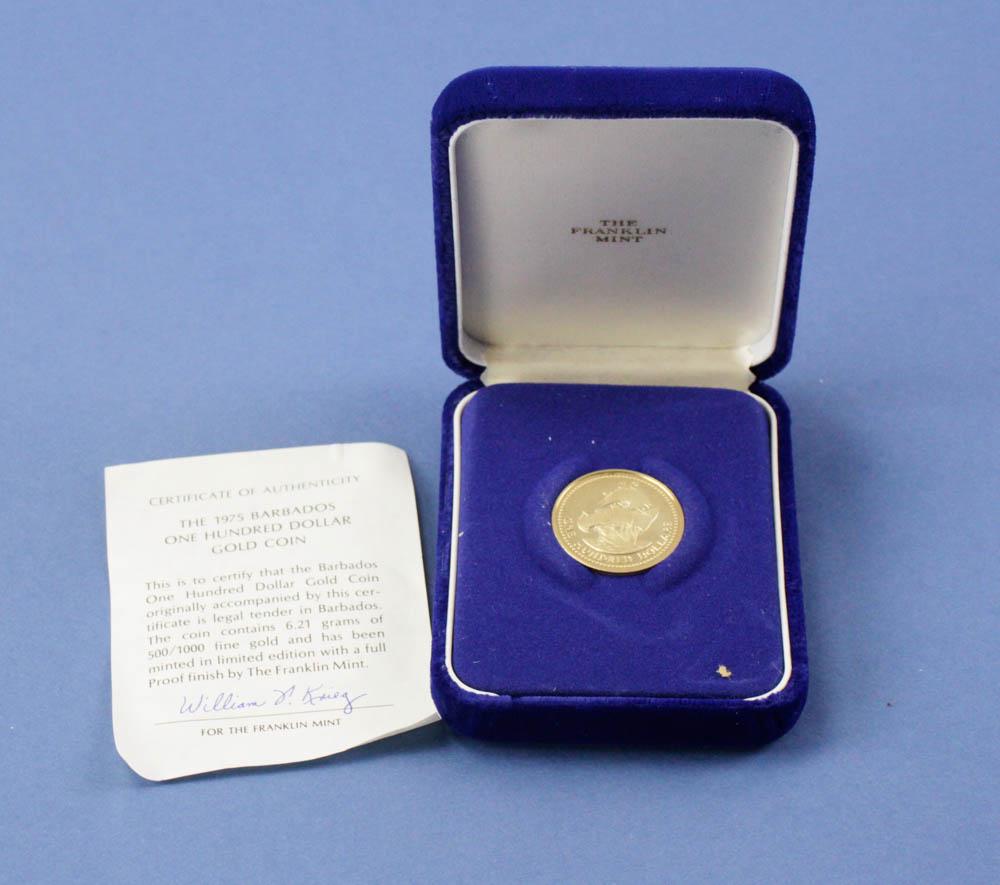 1975 Barbados 100 Dollars Gold Coin