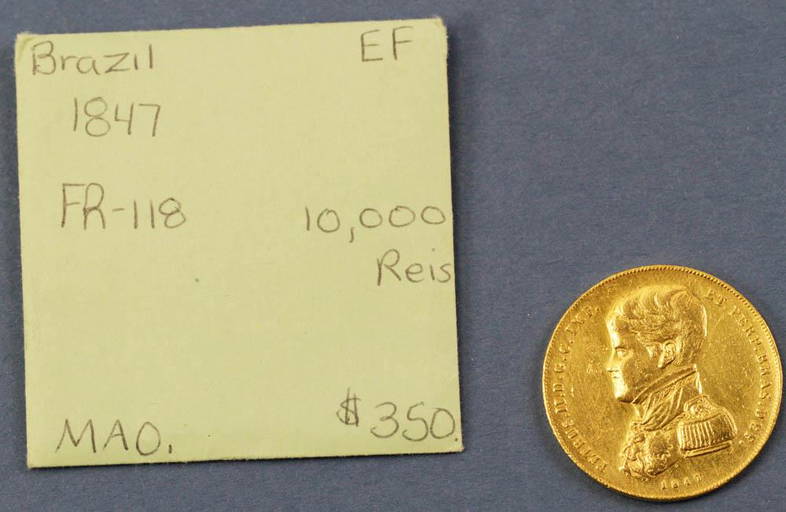 1847 Brazil Fr 118 10,000 Reis Gold Coin