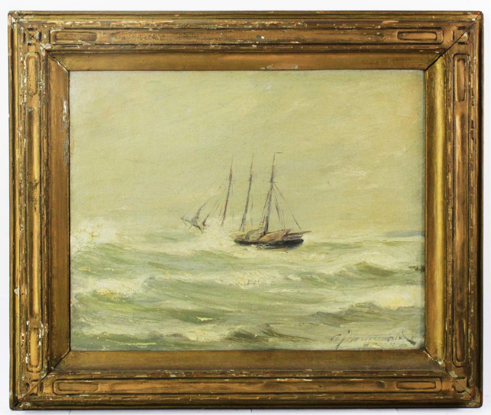 A.j. Hammond, Ship At Sea, Oil On Canvas Auction