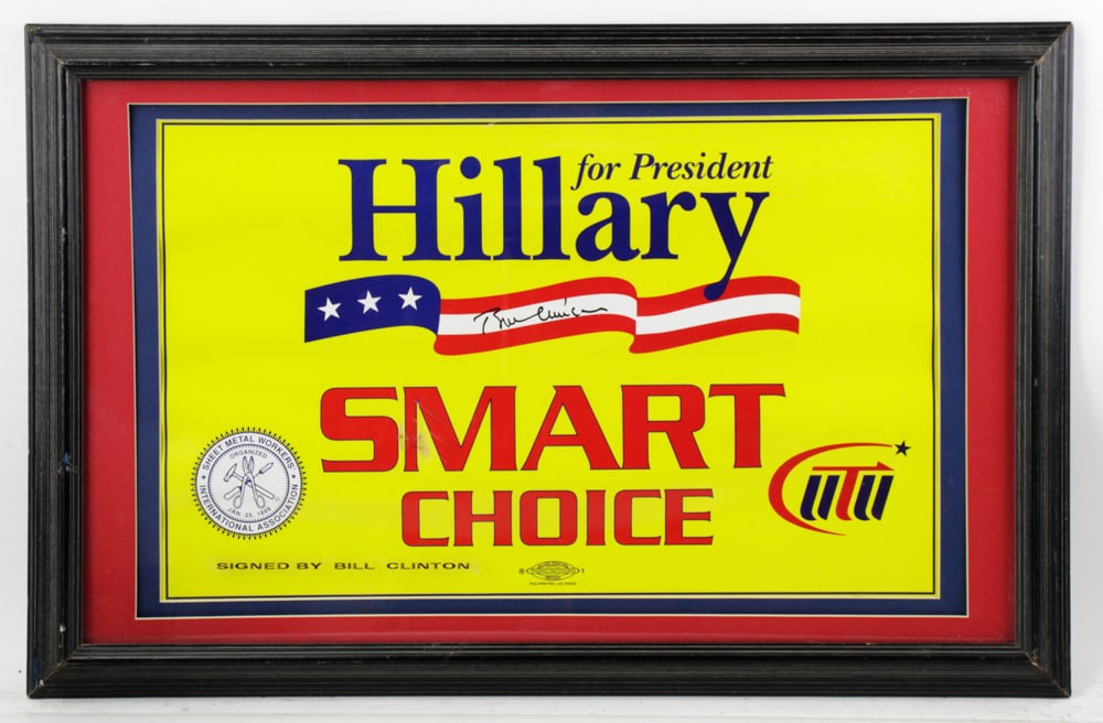 Signed Bill Clinton, Hilary Clinton For President Poster Auction