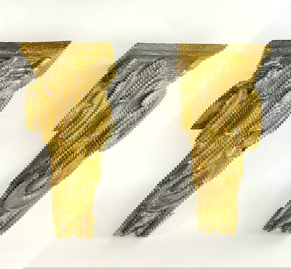 Pair Of 19thc Italian Wooden Carved Brackets Auction