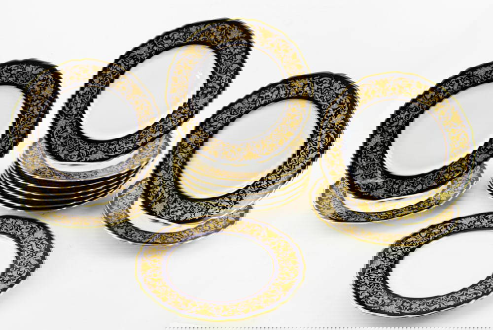 Antique Fancy Cobalt And Gold Dinner Plates Auction