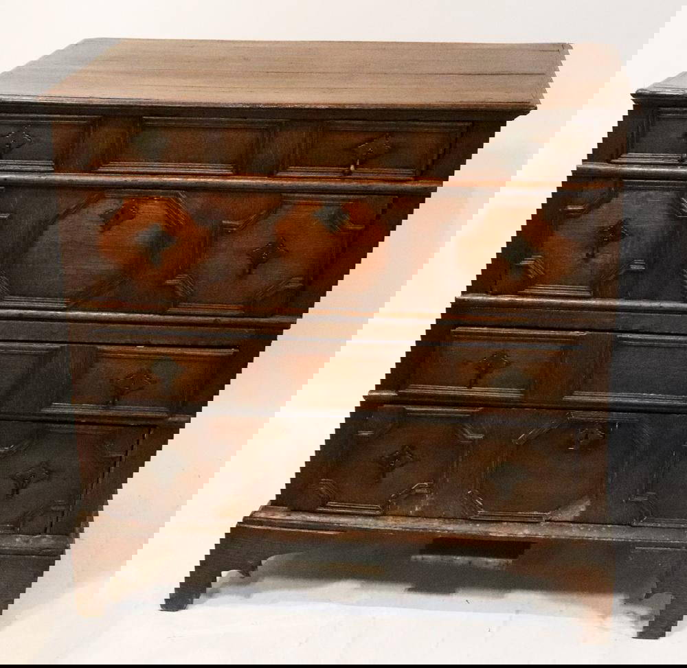 17thc English Oak 4-drawer Chest Auction
