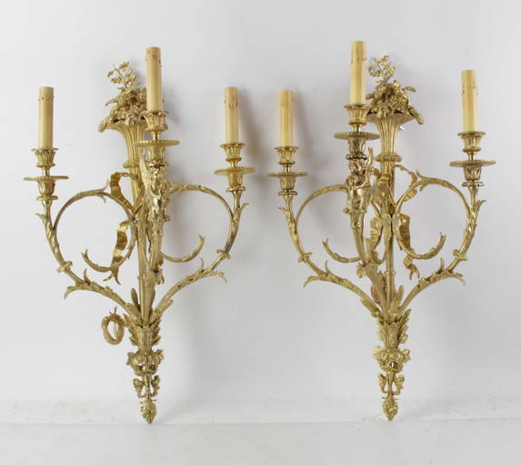 Pair Of Fancy Antique French Bronze Sconces