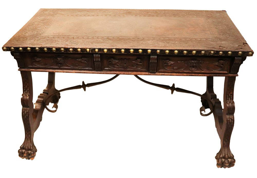 Antique Spanish Library Table With Leather Top Auction
