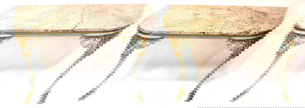 Pair Of Adam-style Marble-top Iron Consoles Auction