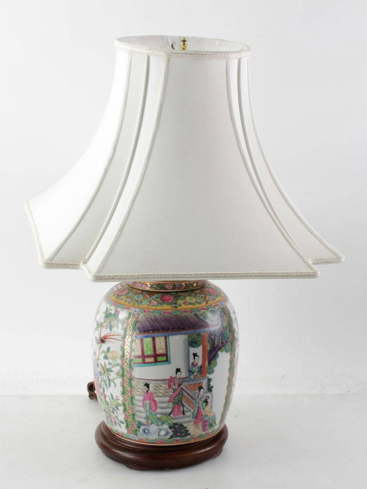 Chinese Rose Medallion Lamp With Custom Shade Auction