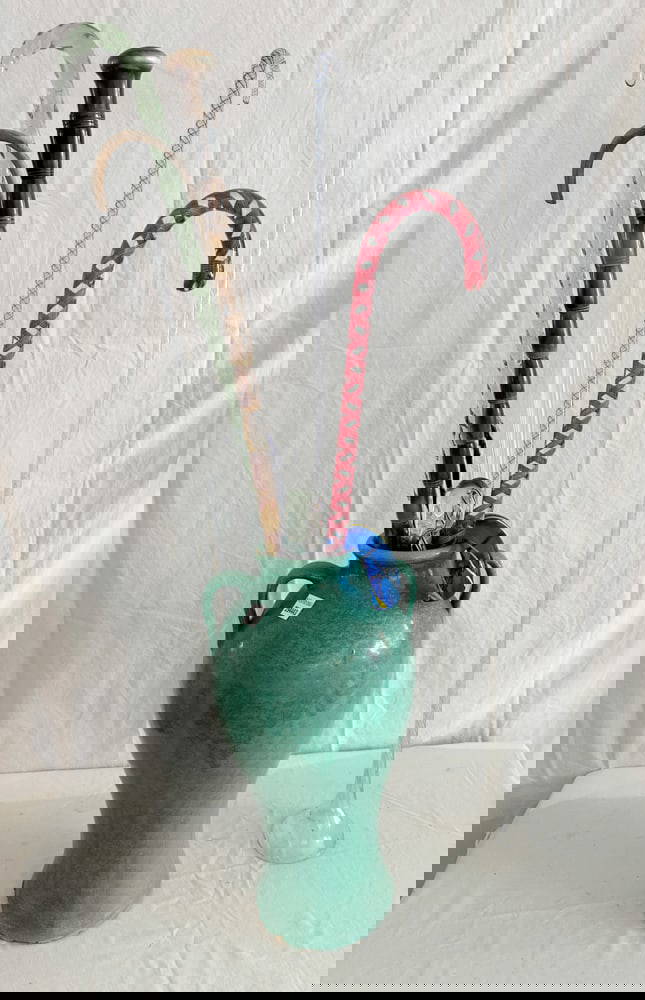 Turquoise Pottery Vase, Blown Glass Canes Auction