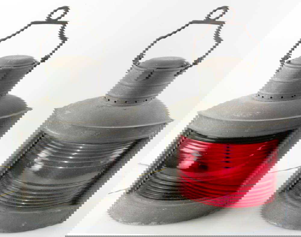 Pair Of Old Ship's Signal Lanterns Auction