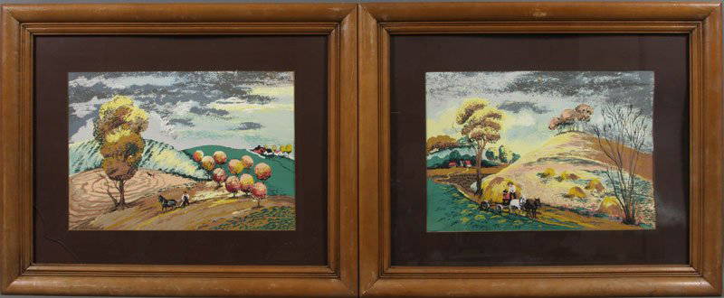 Margo Alexander, (2) Farm Scenes, Gouache