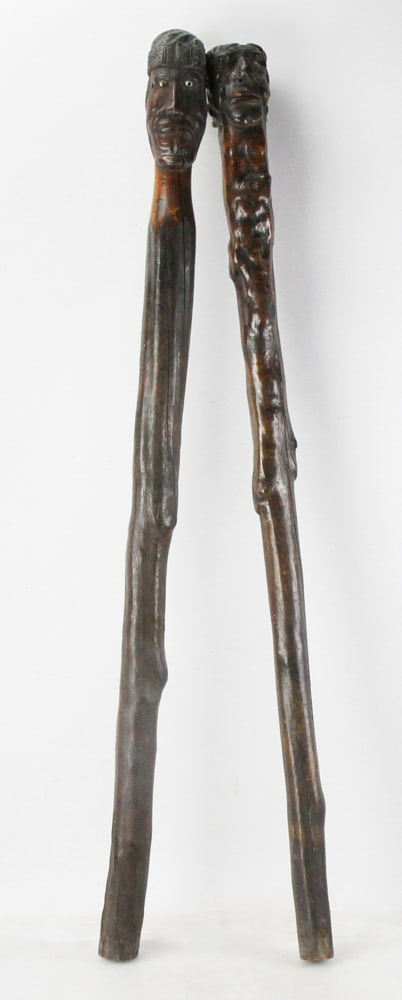 17th/18thc "bargeman's Tiller" Sticks With Grotesque Heads - Jul 26 ...