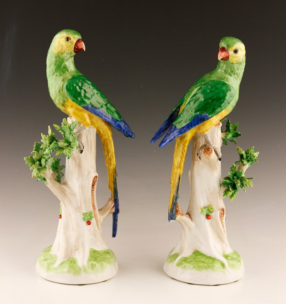 Pair of Dresden Porcelain Parrots - Dec 07, 2014 | Kaminski Auctions in MA
