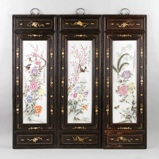 Set Of 3 Chinese Porcelain Panels