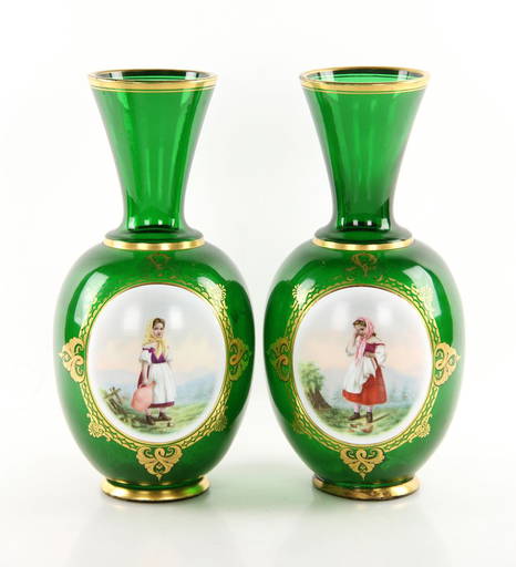 Pr. 19th/20th C. Glass Portrait Vases