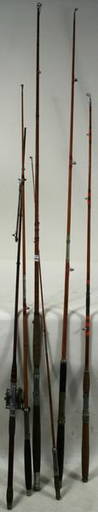 Five Split Bamboo Fishing Rods, 58" To 86" Long