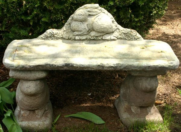 5030: STONE CEMENT BUNNY BENCH, 24" X 34"