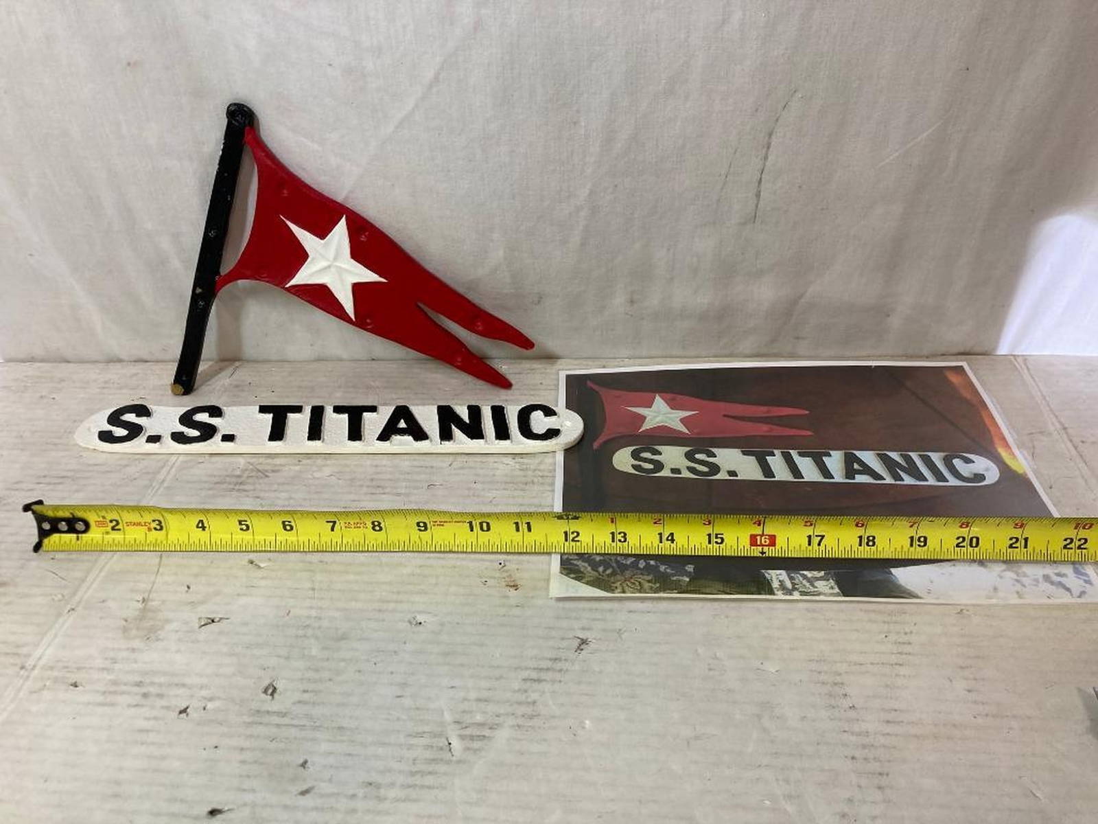 1997 "titanic" 1 Red White Star Line Flag & 1 Ss Titanic Ship Sign Auction