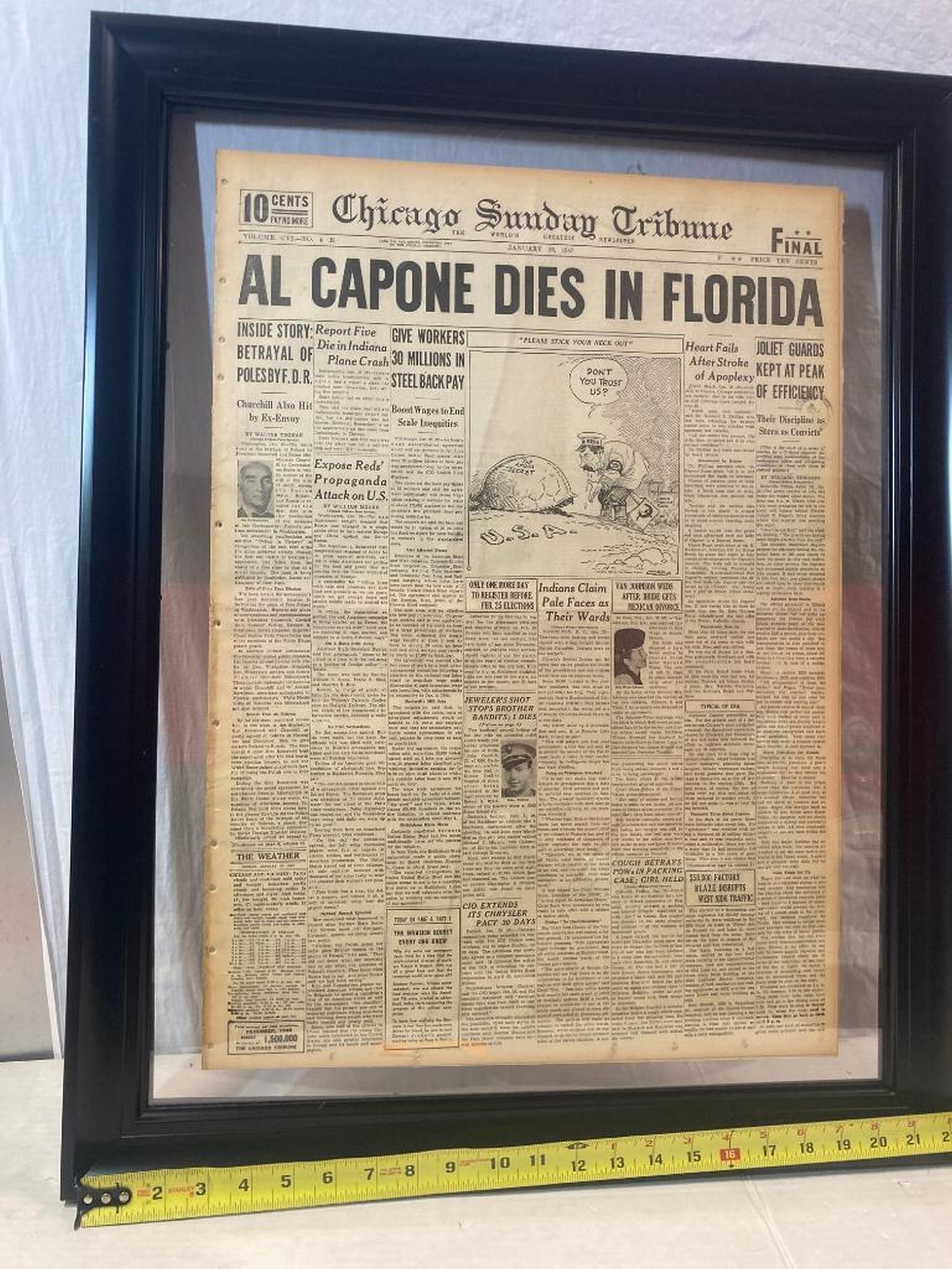 1947 "chicago Sunday Tribune:al Capone Dies In Florida" Newspaper Auction