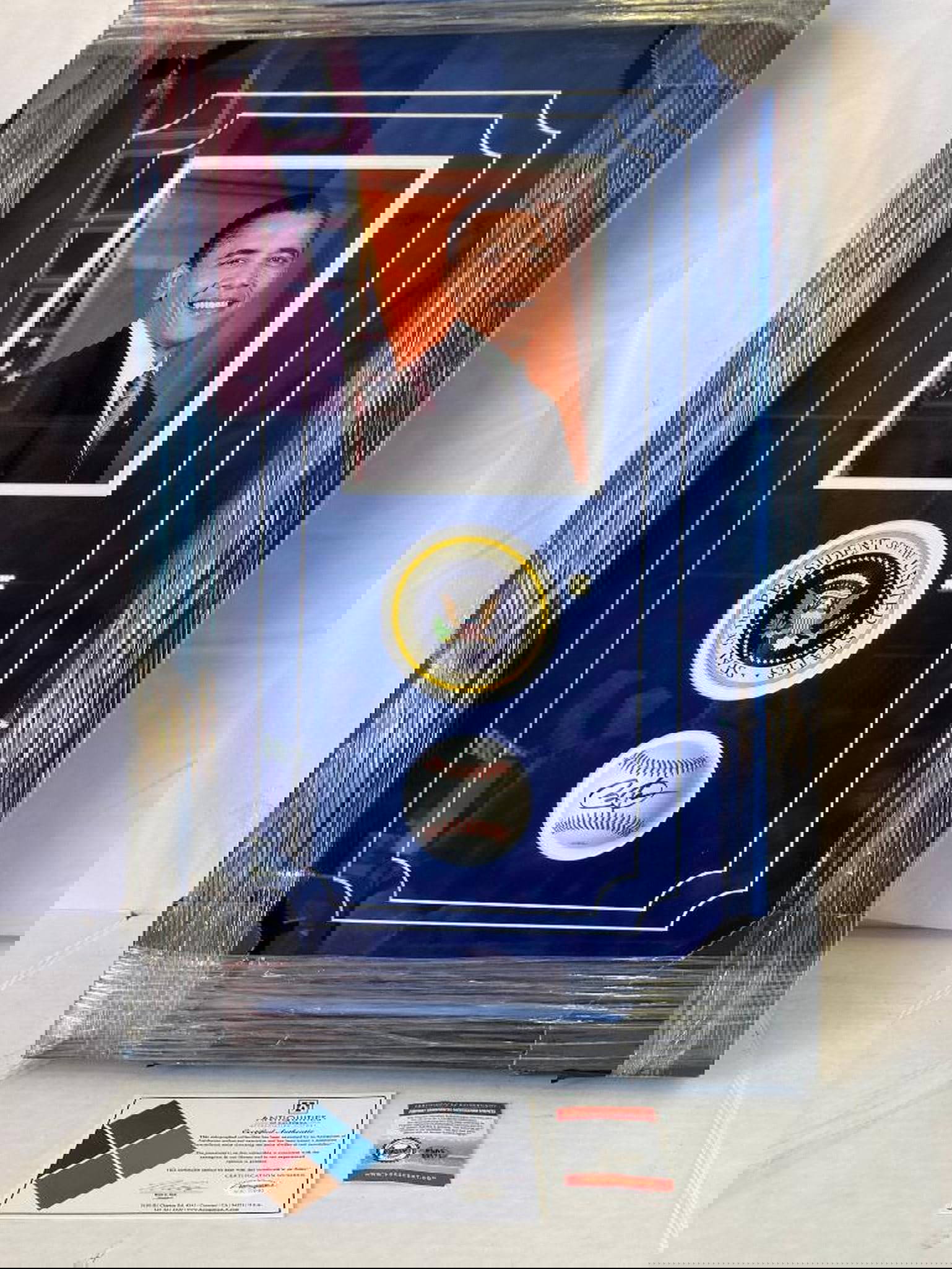 Barack Obama Signed Baseball Photo Frame Auction