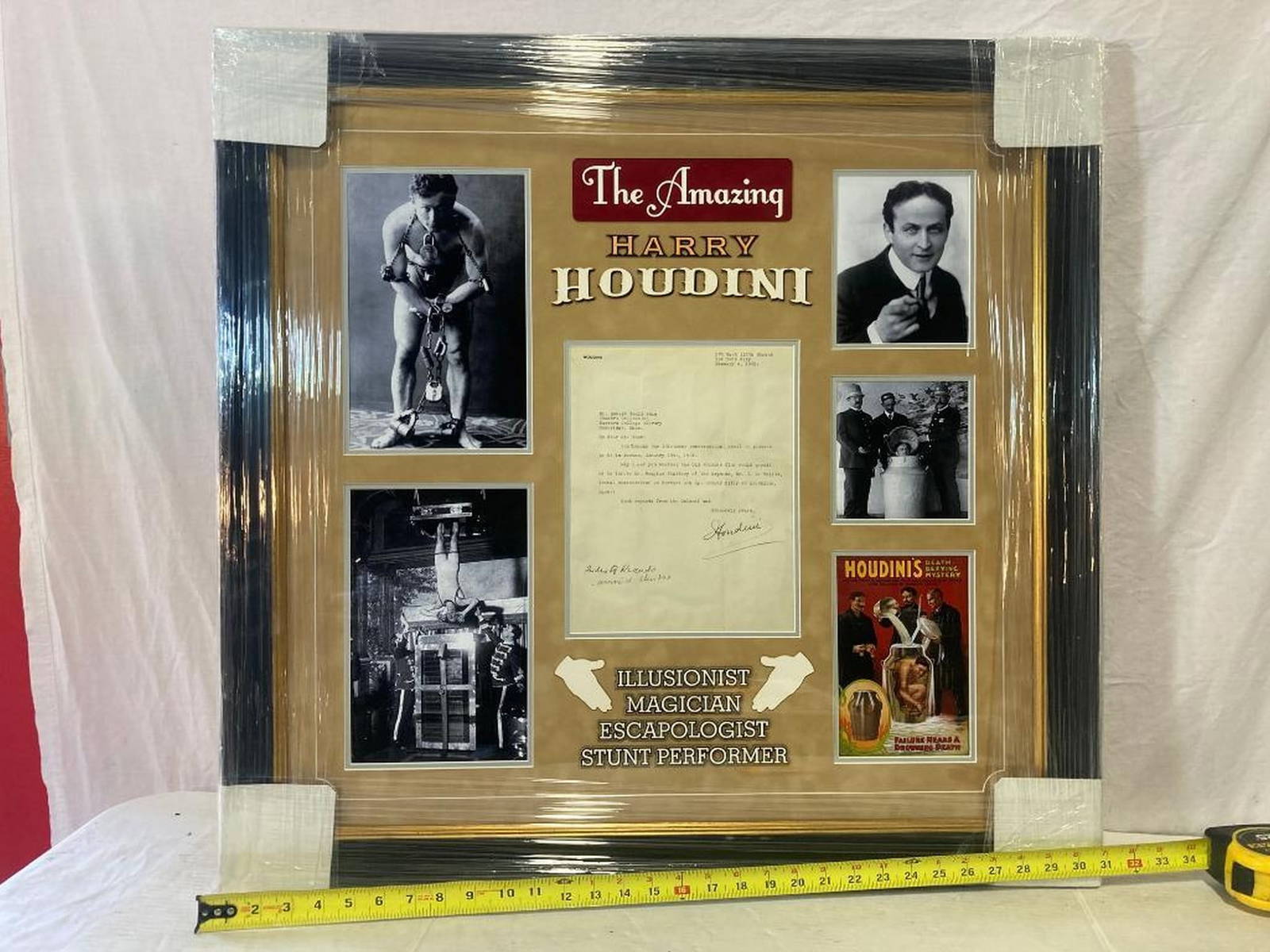 Harry Houdini Signed Letterhead Letter Photo Frame Auction